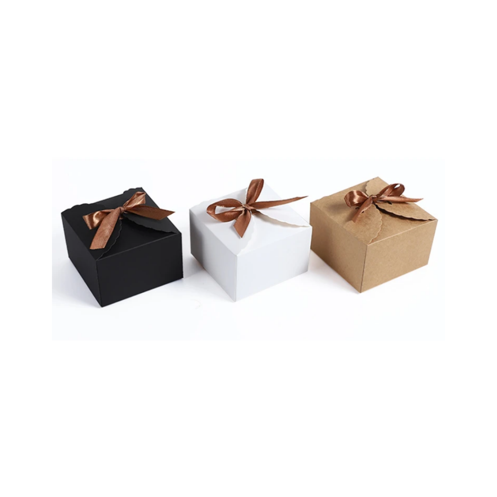3.5″Lx3.5″Wx2.25″H - Small Kraft/White/Black Cake Box with Ribbon ...