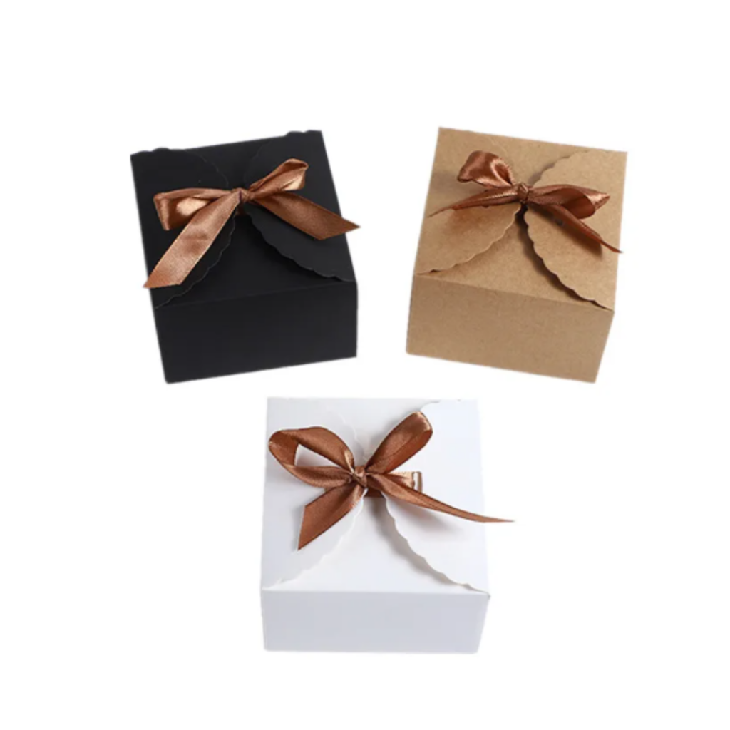3.5″Lx3.5″Wx2.25″H - Small Kraft/White/Black Cake Box with Ribbon ...