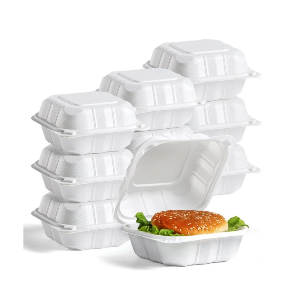 6”x 6” - Eco Friendly Microwaveable White Burger Clamshell/300pcs per ...